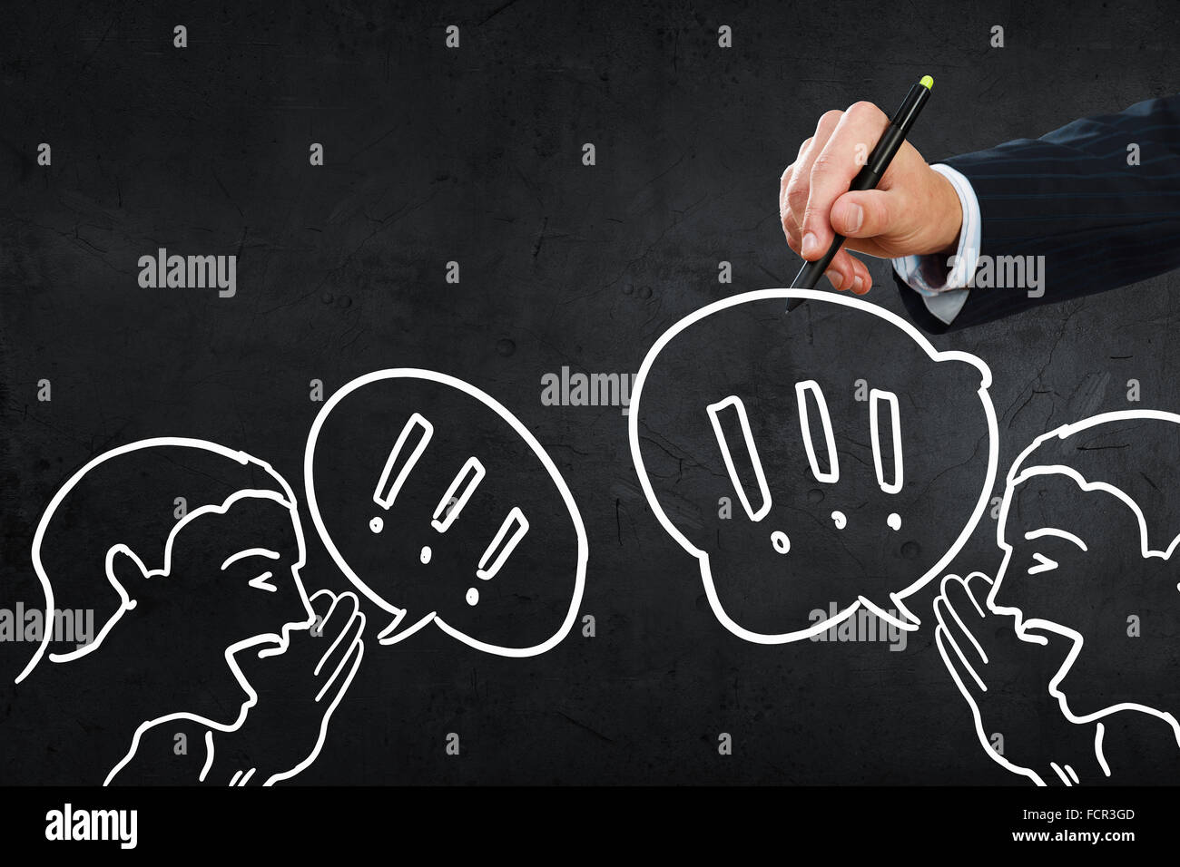 Close up of hand drawing dialogue between two on blackboard Stock Photo ...