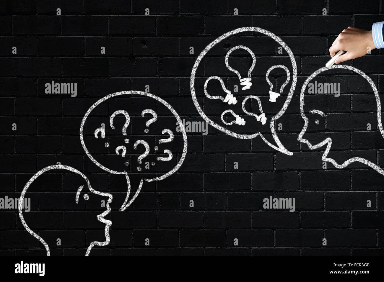 Close up of hand drawing dialogue between two on blackboard Stock Photo ...