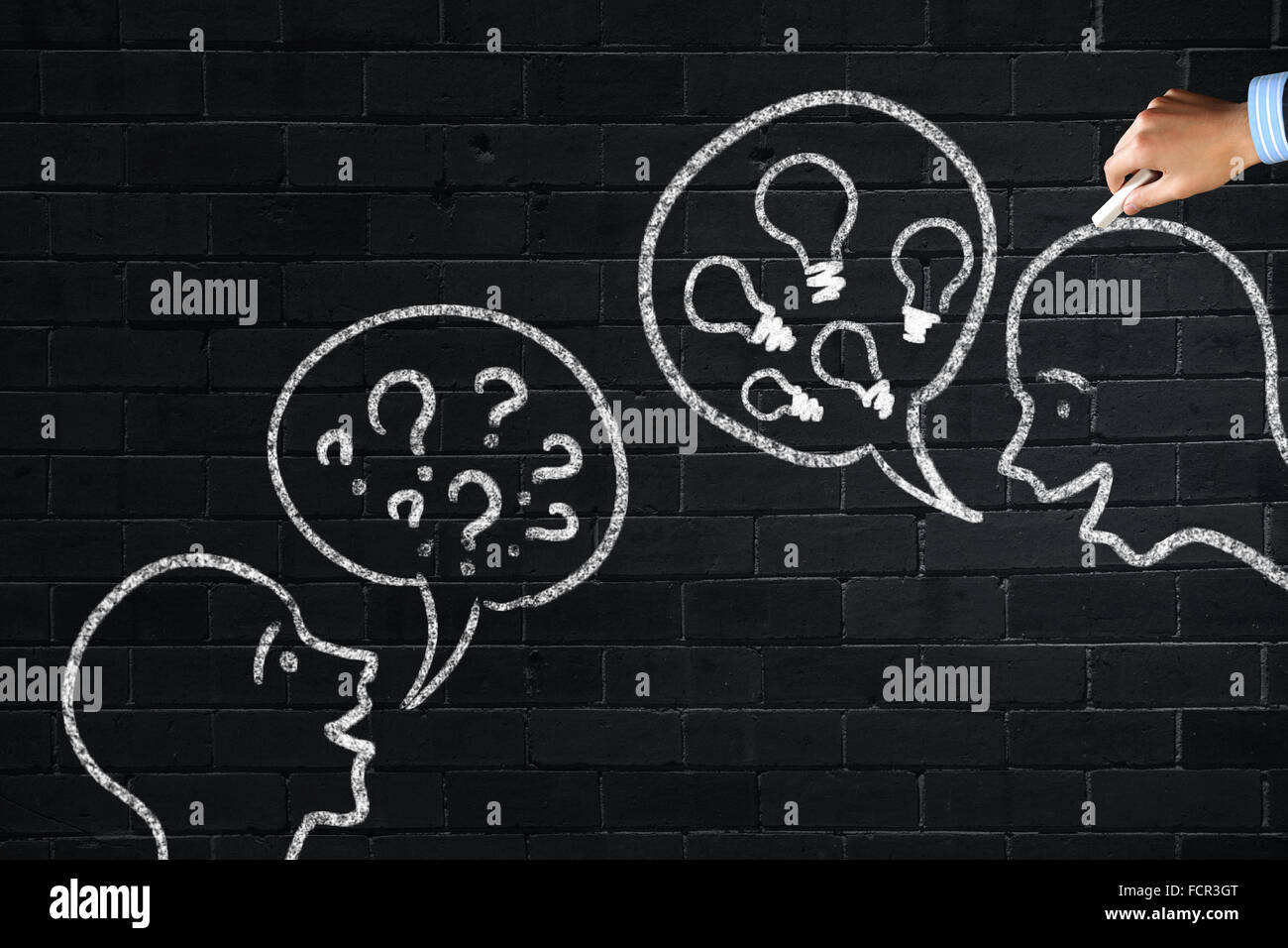 Close up of hand drawing dialogue between two on blackboard Stock Photo ...