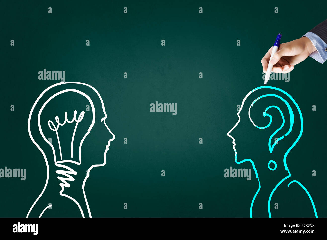 Close up of hand drawing dialogue between two on blackboard Stock Photo ...