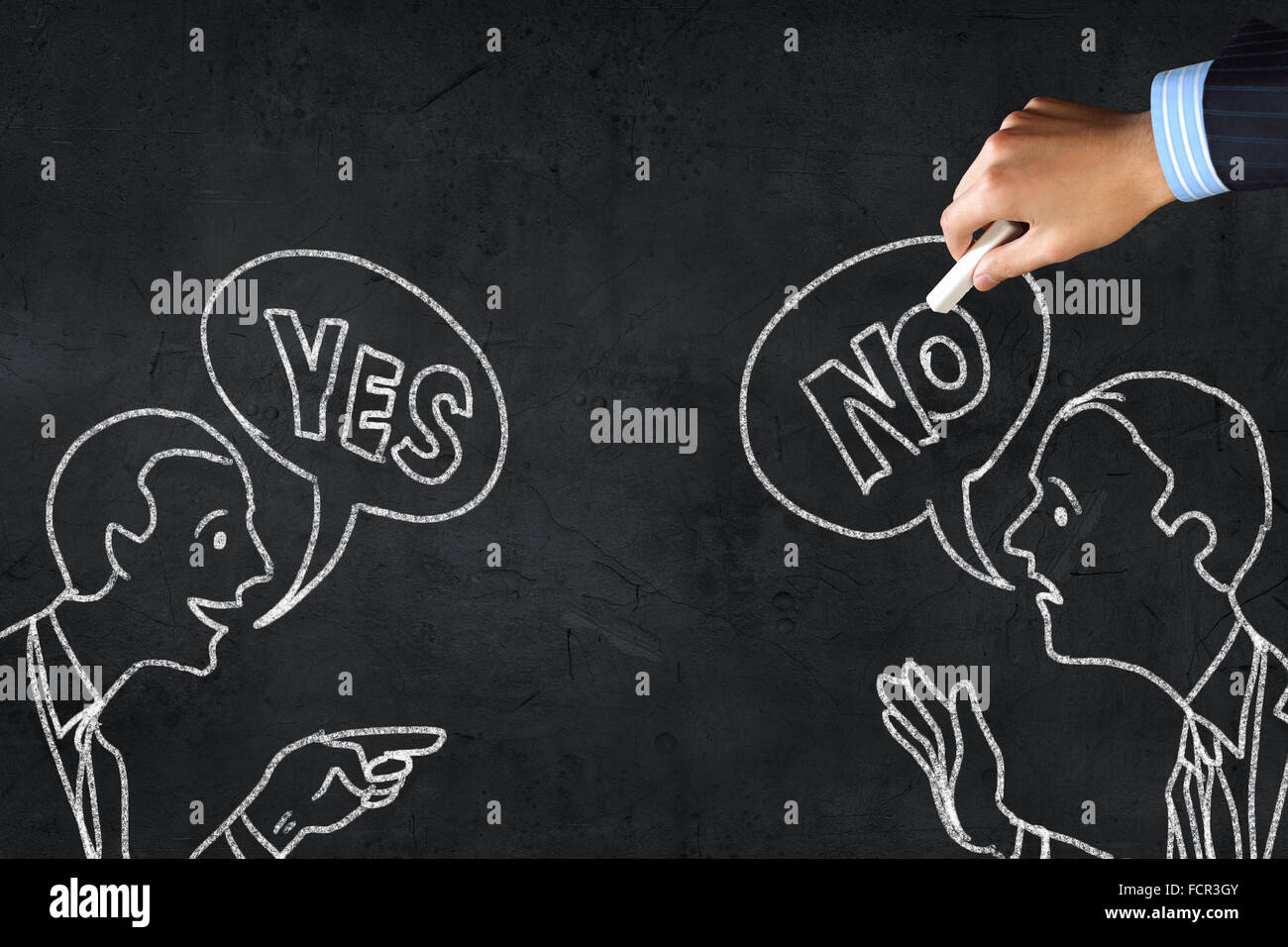 Close up of hand drawing dialogue between two on blackboard Stock Photo ...