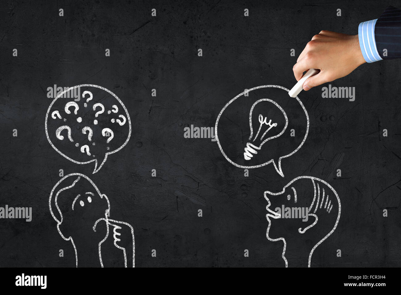 Close up of hand drawing dialogue between two on blackboard Stock Photo ...