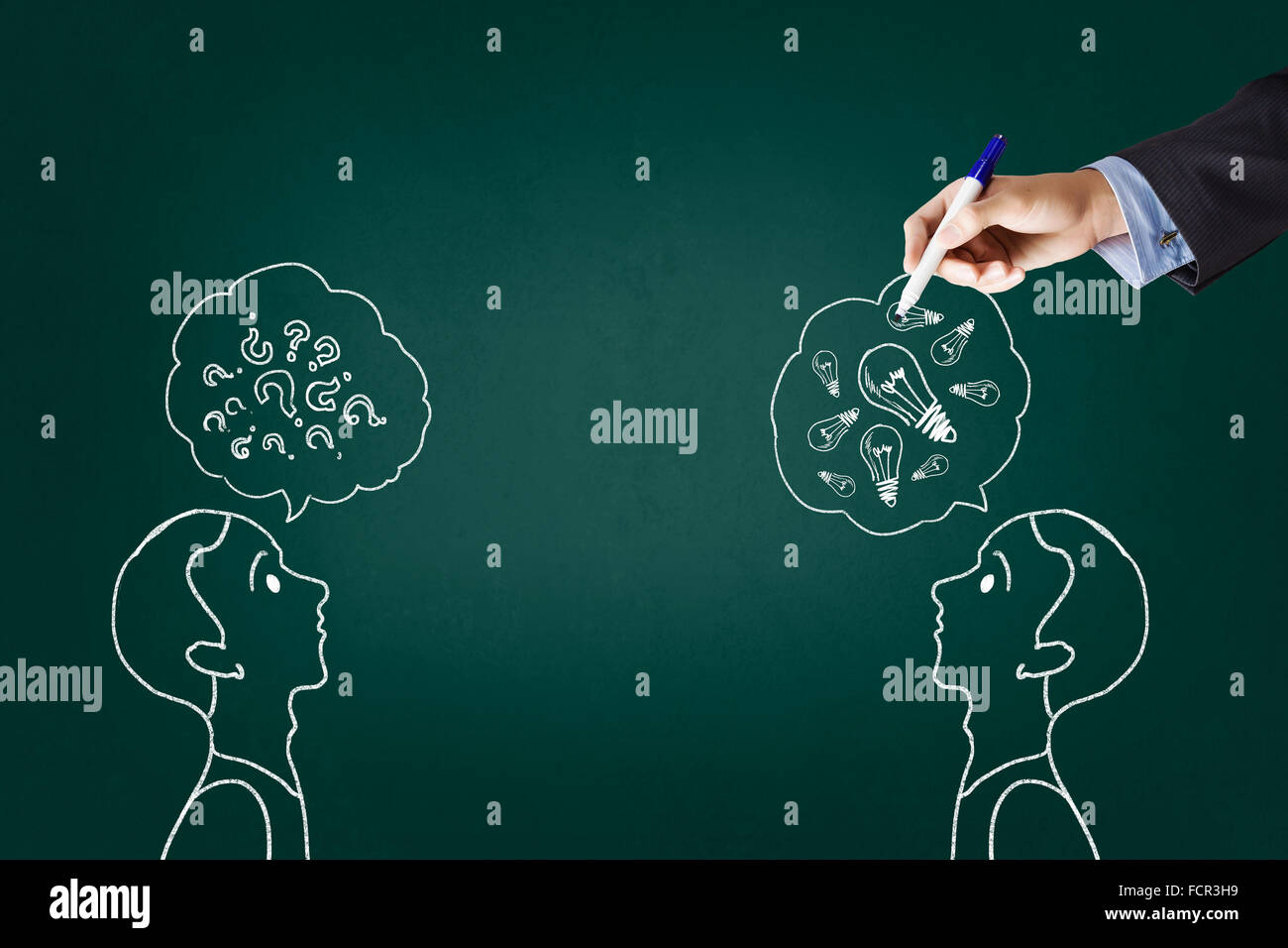 Close up of hand drawing dialogue between two on blackboard Stock Photo ...