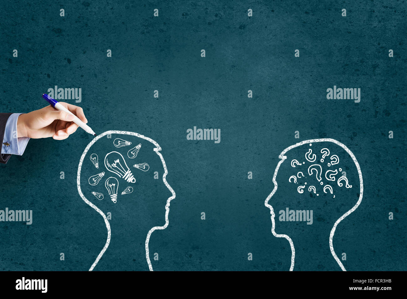 Close up of hand drawing dialogue between two on blackboard Stock Photo ...