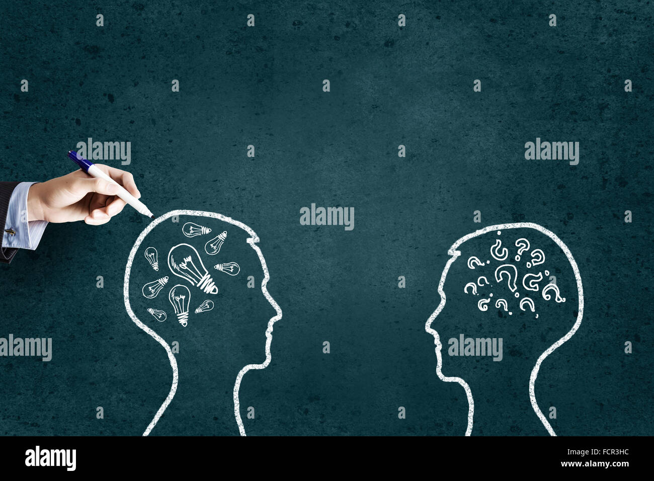 Close up of hand drawing dialogue between two on blackboard Stock Photo ...