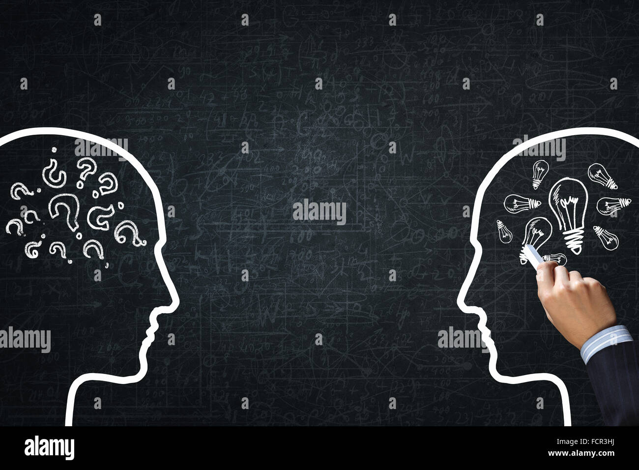 Close up of hand drawing dialogue between two on blackboard Stock Photo ...