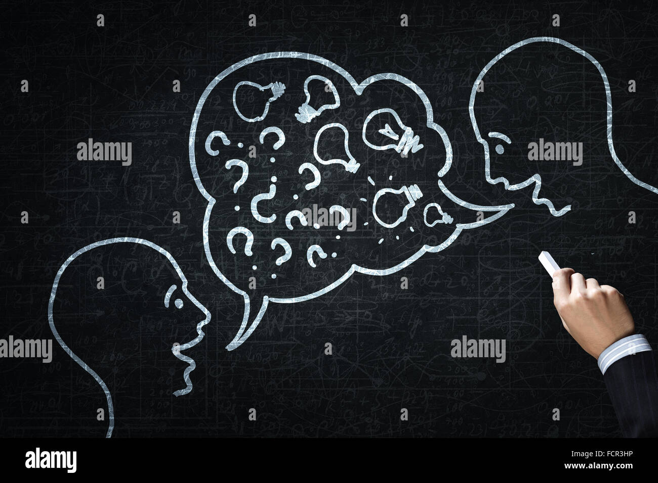 Close up of hand drawing dialogue between two on blackboard Stock Photo ...