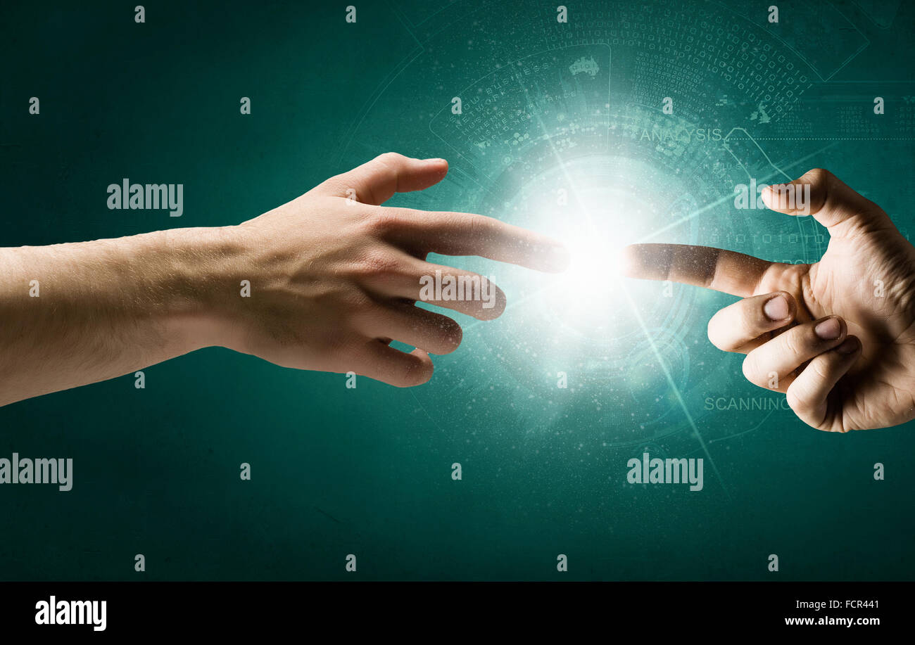 Close up of human hands reaching each other with fingers Stock Photo ...