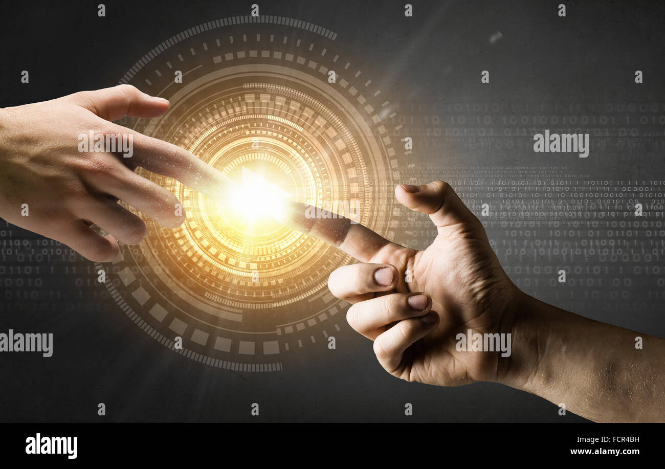 Close up of human hands reaching each other with fingers Stock Photo ...