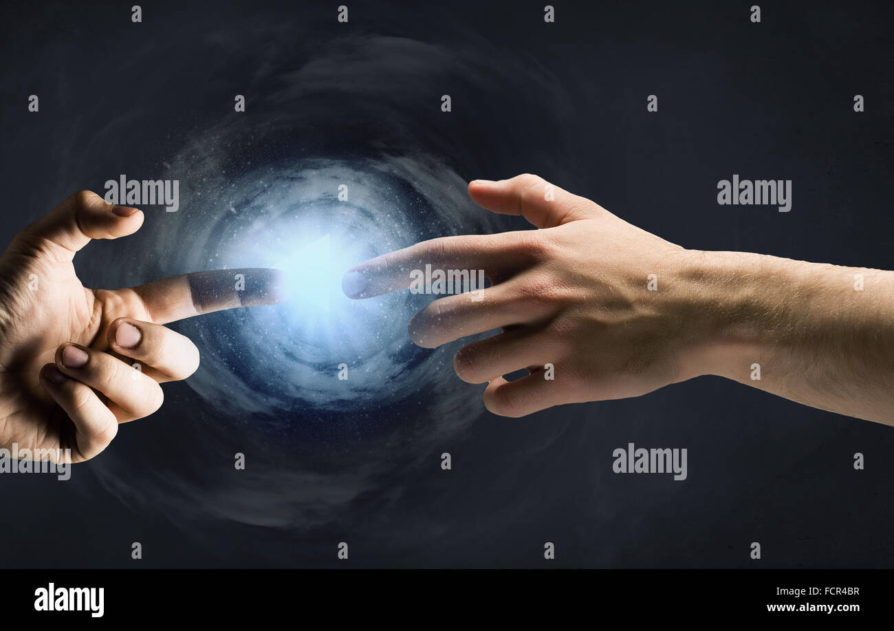 Close up of human hands reaching each other with fingers Stock Photo ...