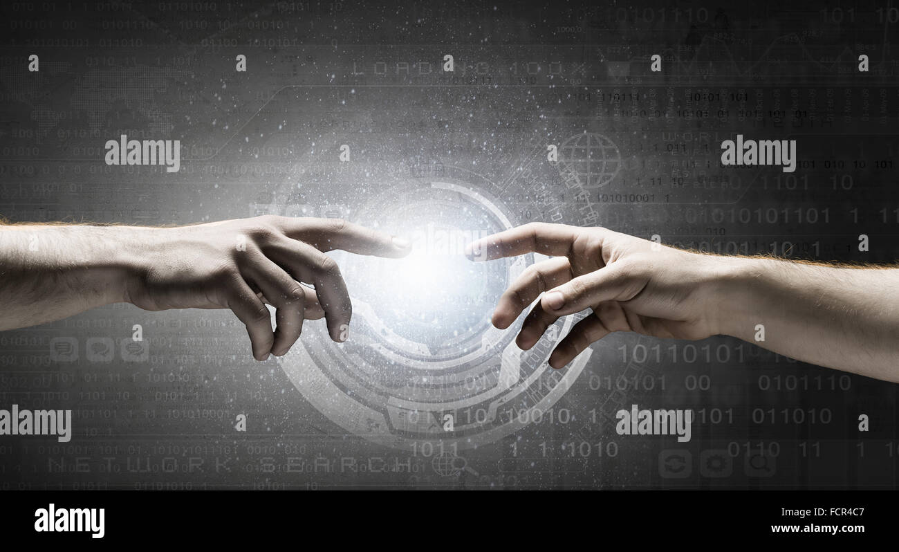 Close up of human hands reaching each other with fingers Stock Photo ...