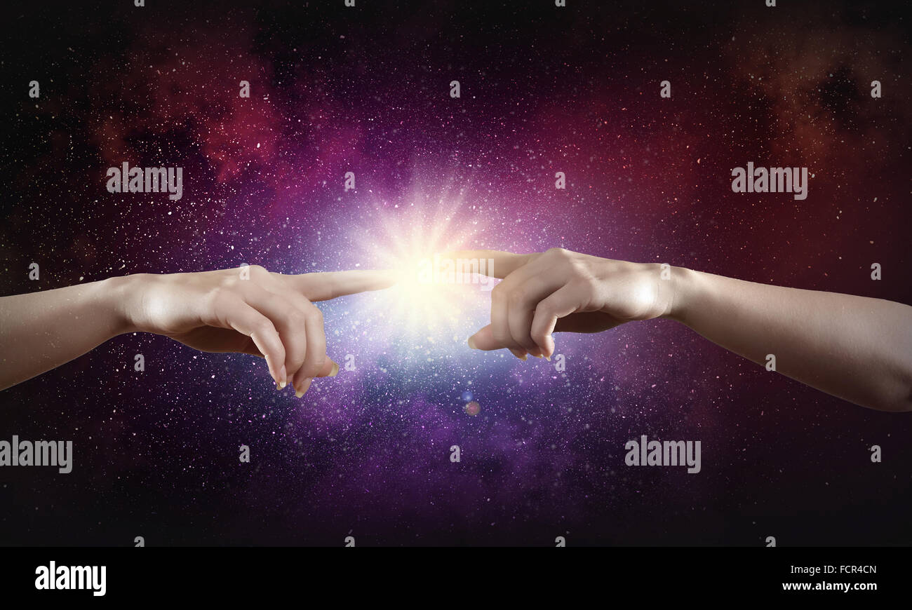 Close up of human hands reaching each other with fingers Stock Photo ...