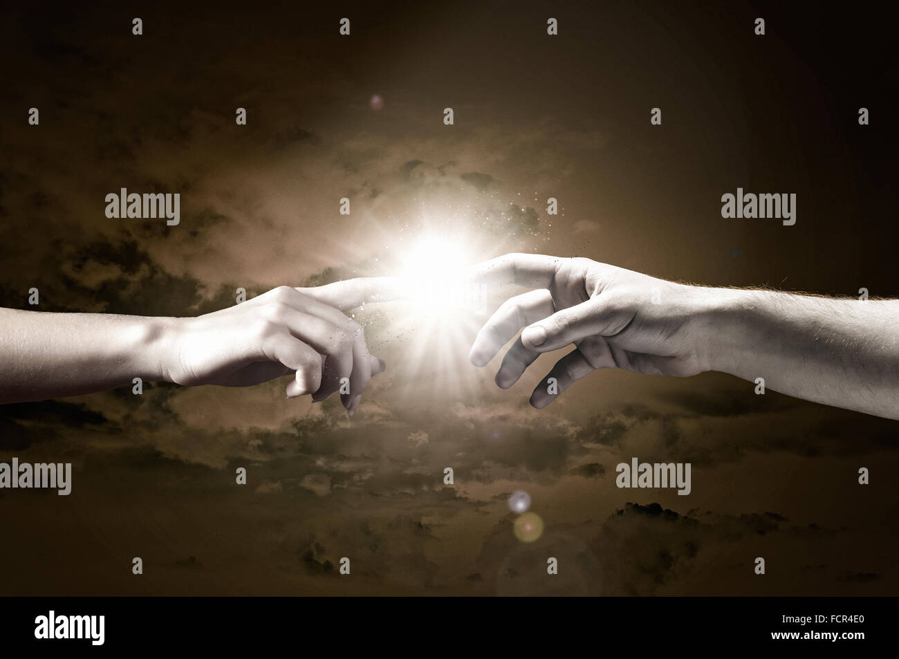 Close up of human hands reaching each other with fingers Stock Photo ...