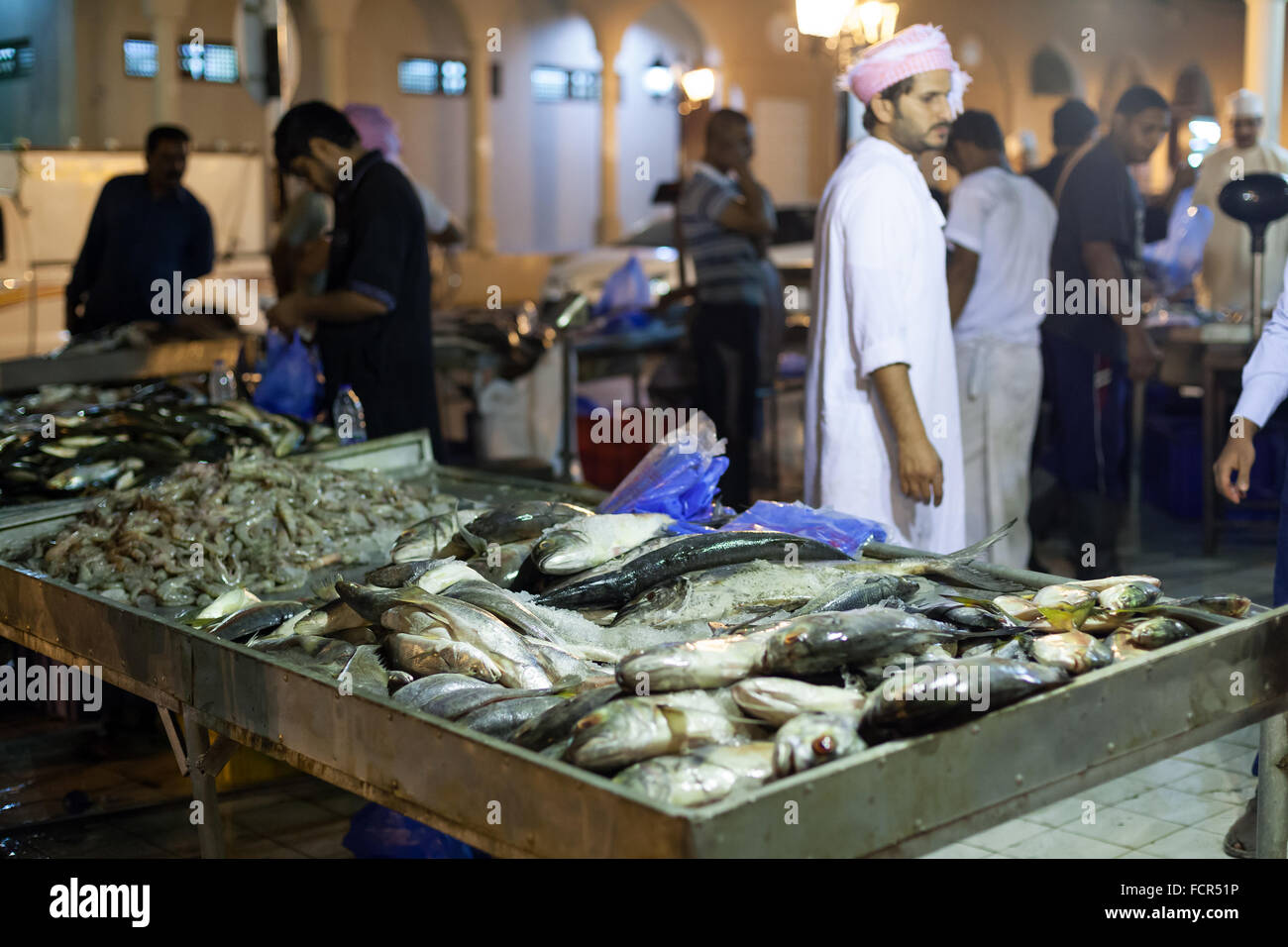 Fish market in the old town of Nizwa at night. Sultanate of Oman ...