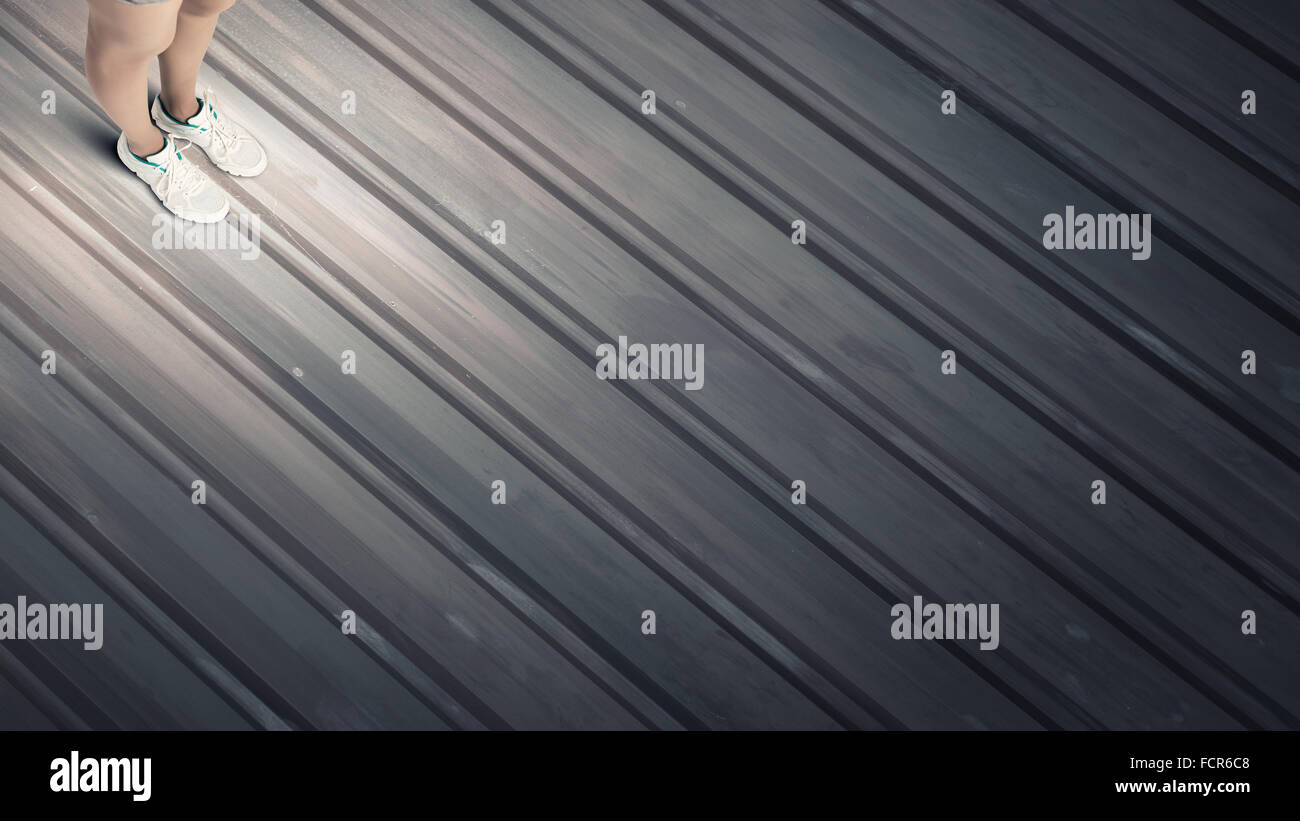 Top view of female legs in white sport shoes Stock Photo - Alamy