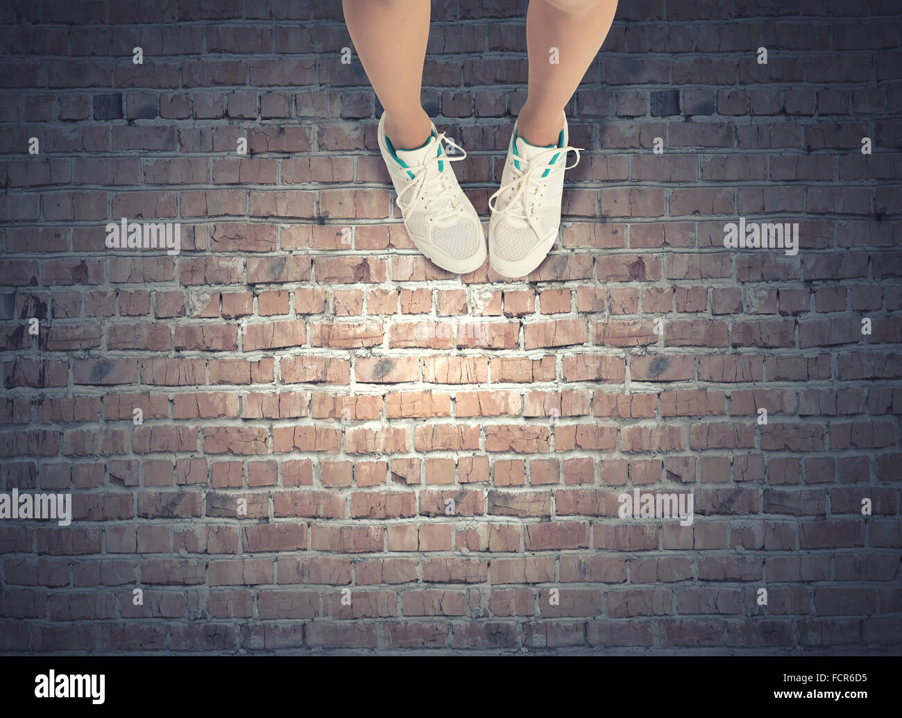 Top view of female legs in white sport shoes Stock Photo - Alamy
