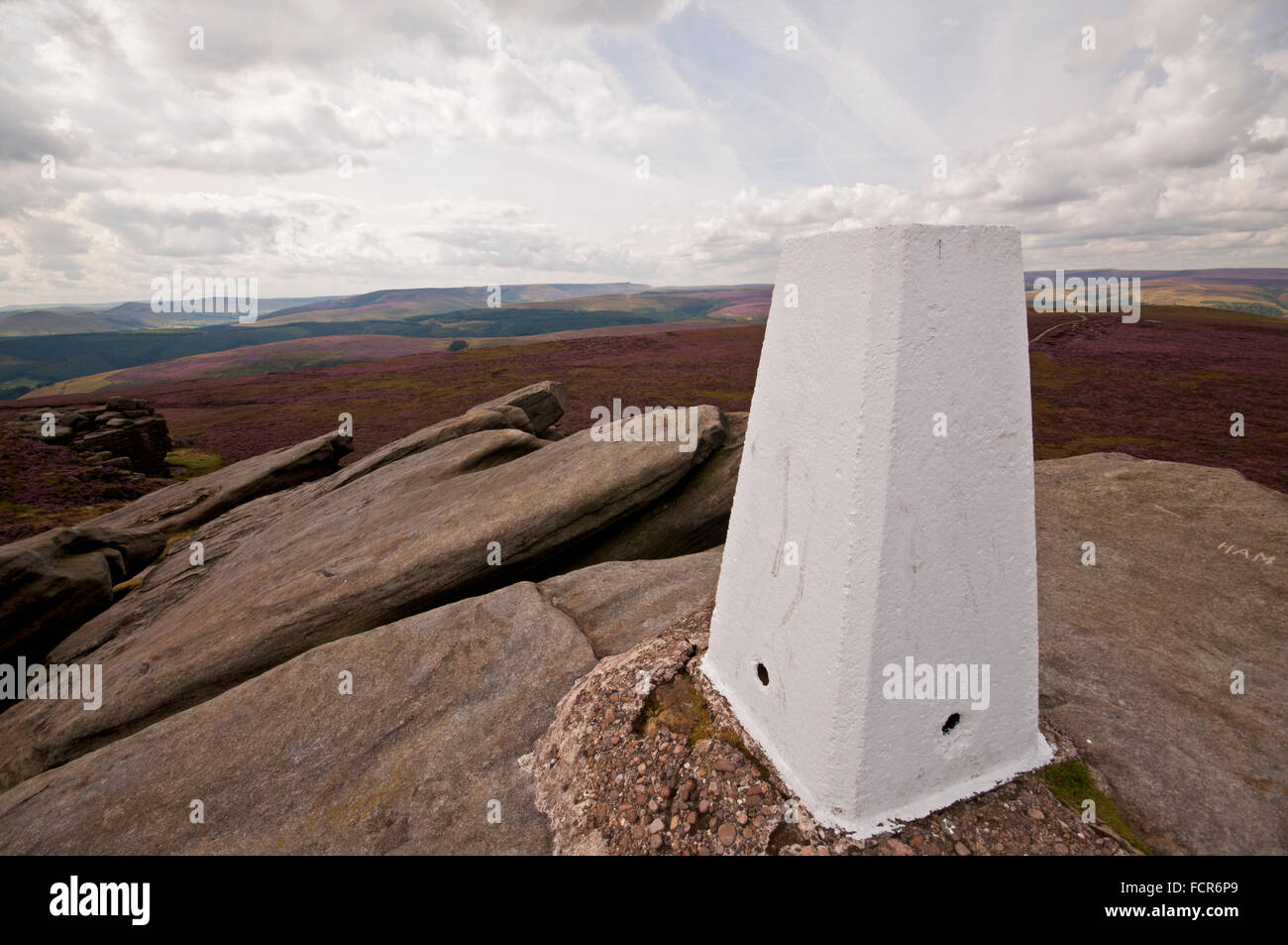 Trig Point on the summit of Back Tor in the Peak District National Park ...