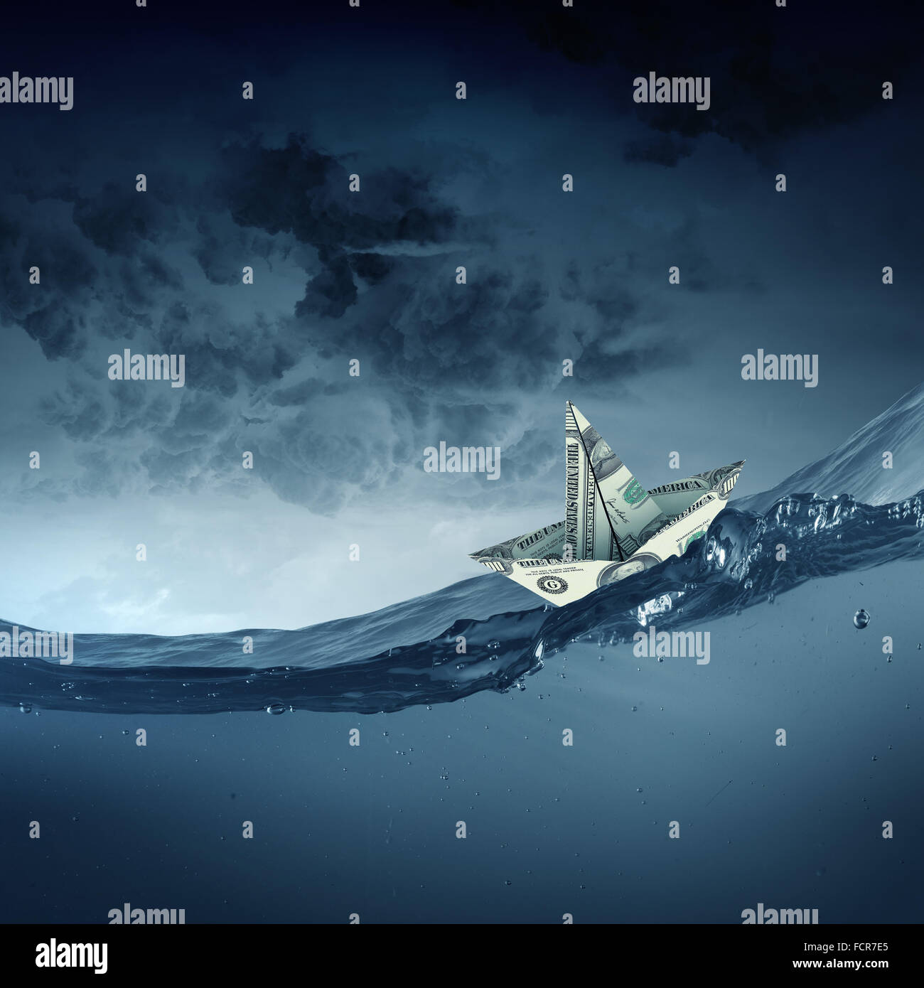 Paper ship floating on water on stormy waves Stock Photo - Alamy