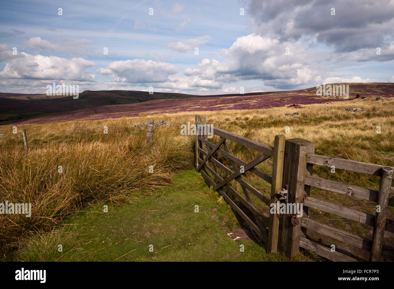 Wooden gate on Peak District Moors, seen here on the Howden Moors Stock ...