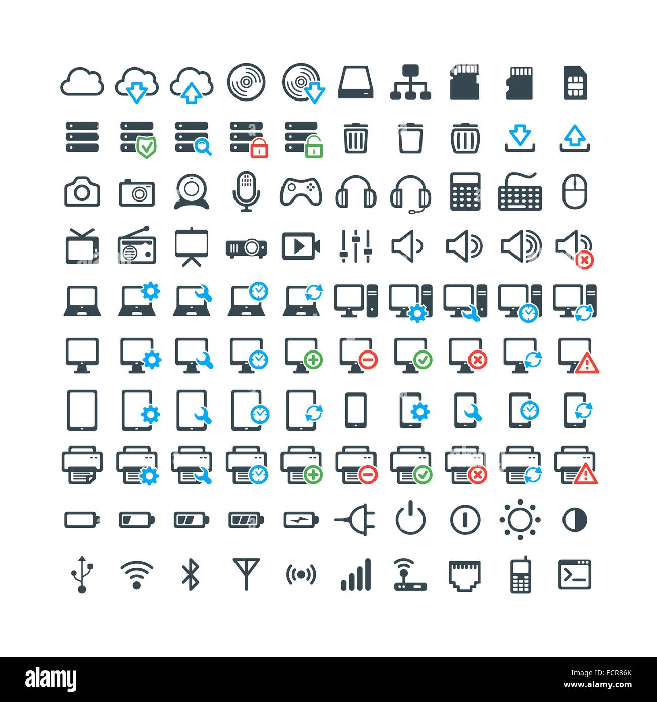 Set of 100 Technology Icons. Electronic devices. Computer. Multimedia ...