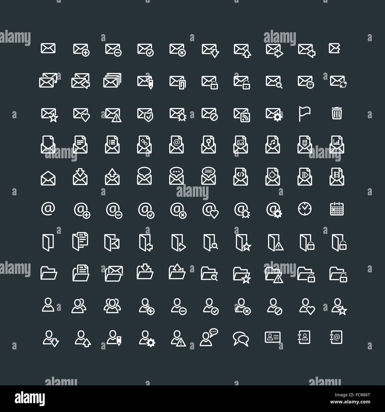 Set of 100 Mail Icons. Operations with Documents. Folders. User Profile ...