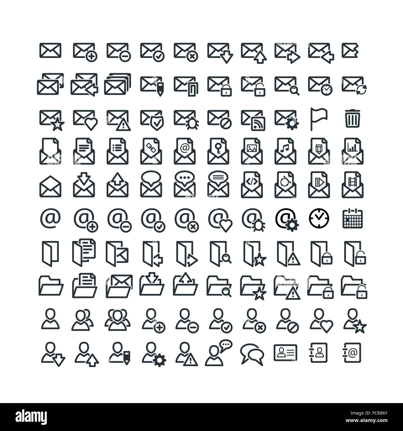 Set of 100 Mail Icons. Operations with Documents. Folders. User Profile ...