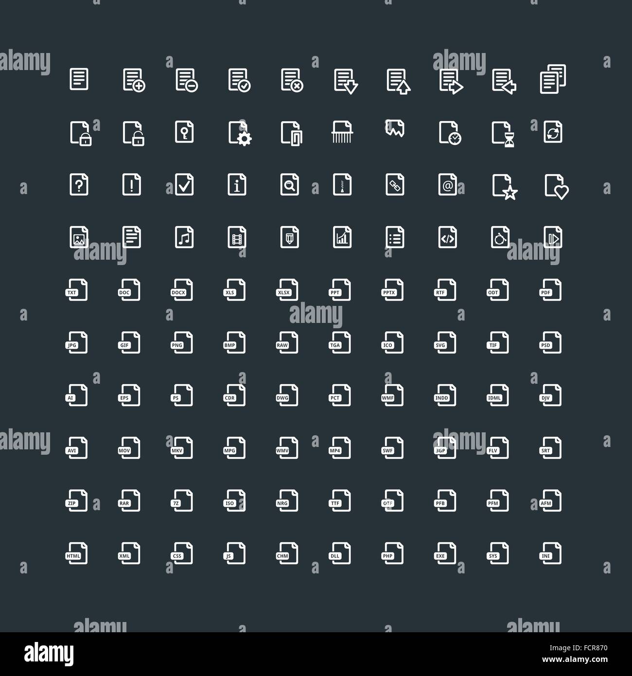 Set of 100 Document Icons. File Extension. File Types. Operations with ...