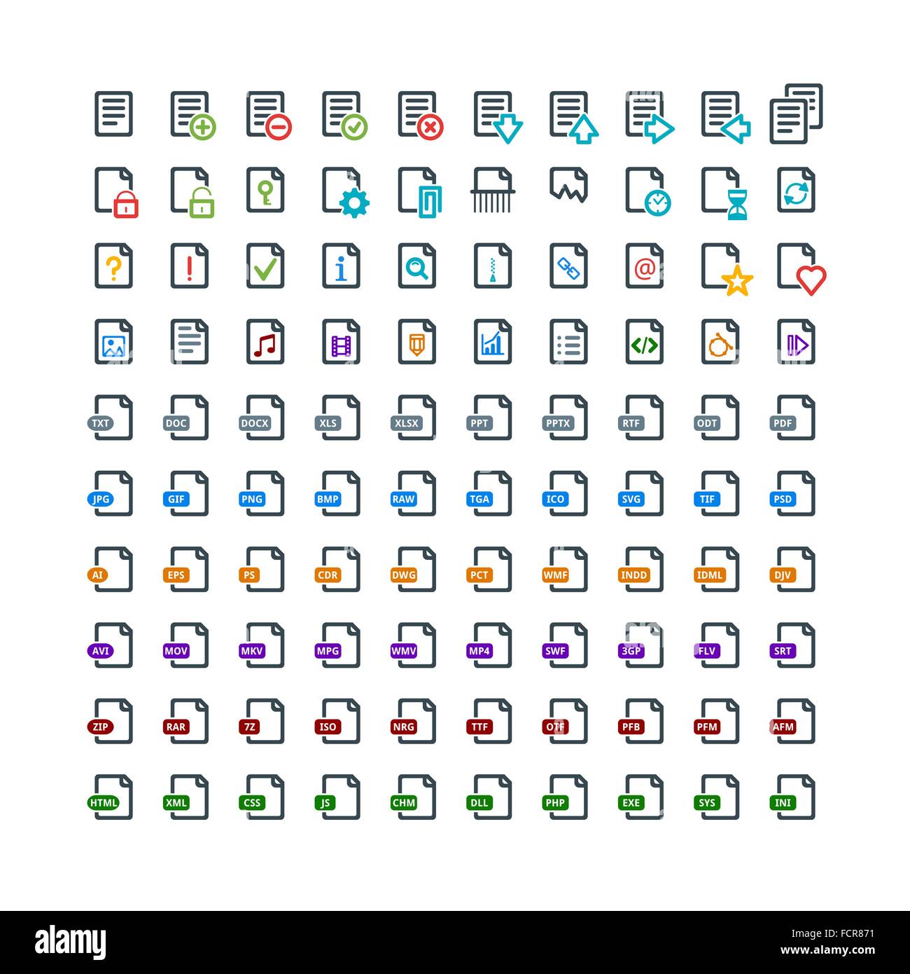 Set of 100 Document Colored Icons. File Extension. File Types ...