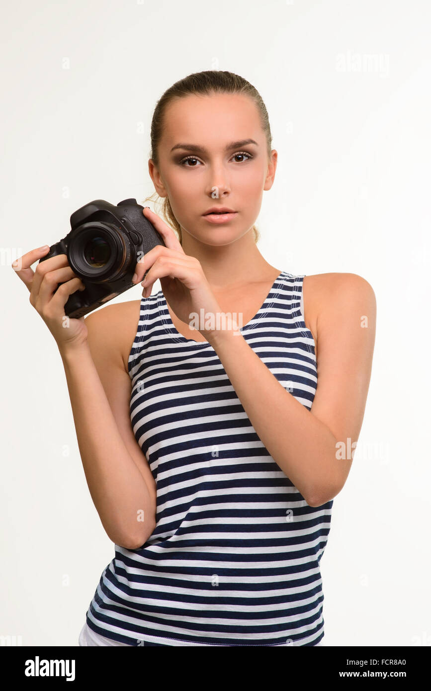 Girl photographer with camera Stock Photo - Alamy