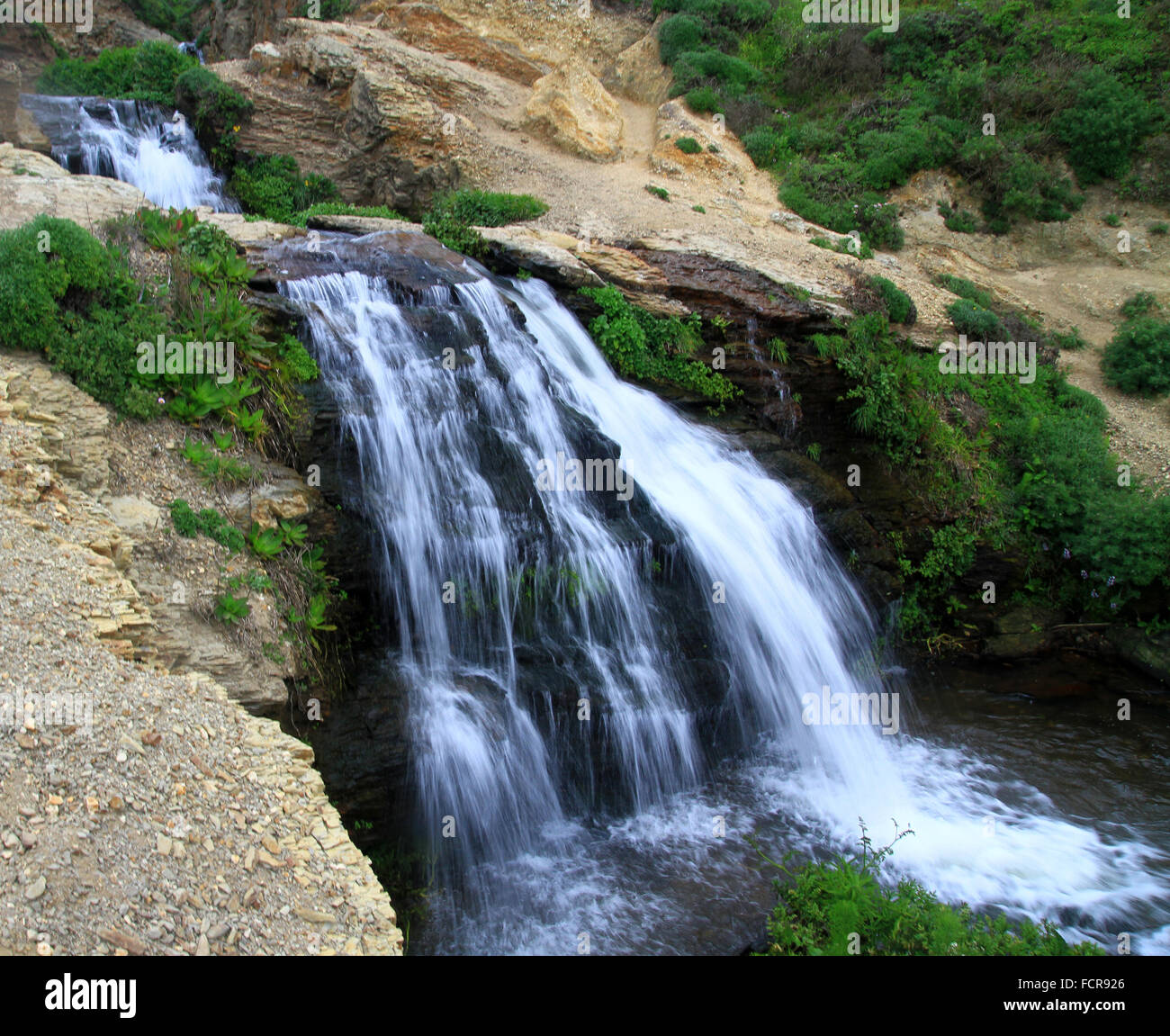 Alamere Falls waterfall on the beach in Point Reyes National Seashore ...