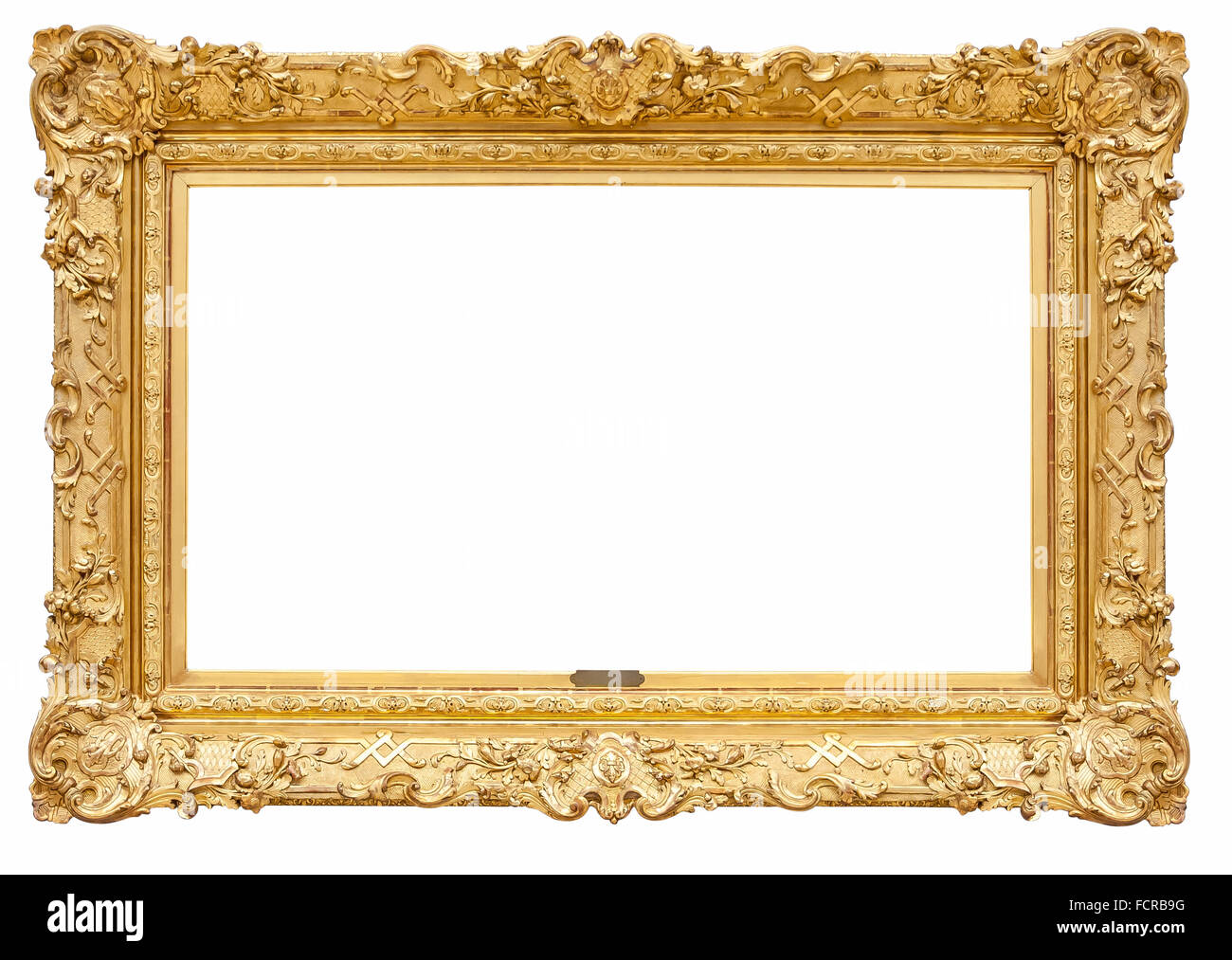 Rectangle decorative golden picture frame isolated on white background ...