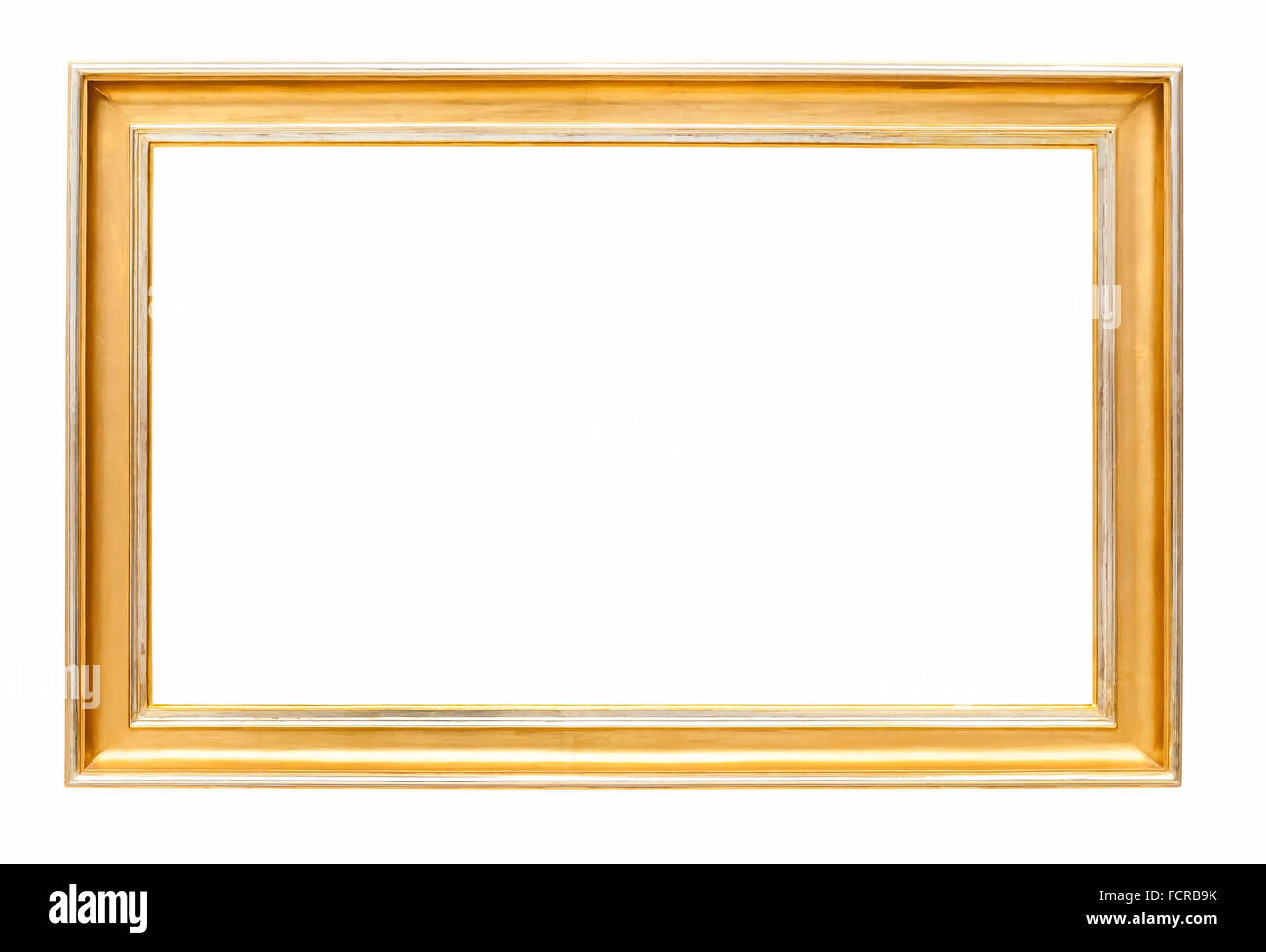 Rectangle decorative golden picture frame isolated on white background ...