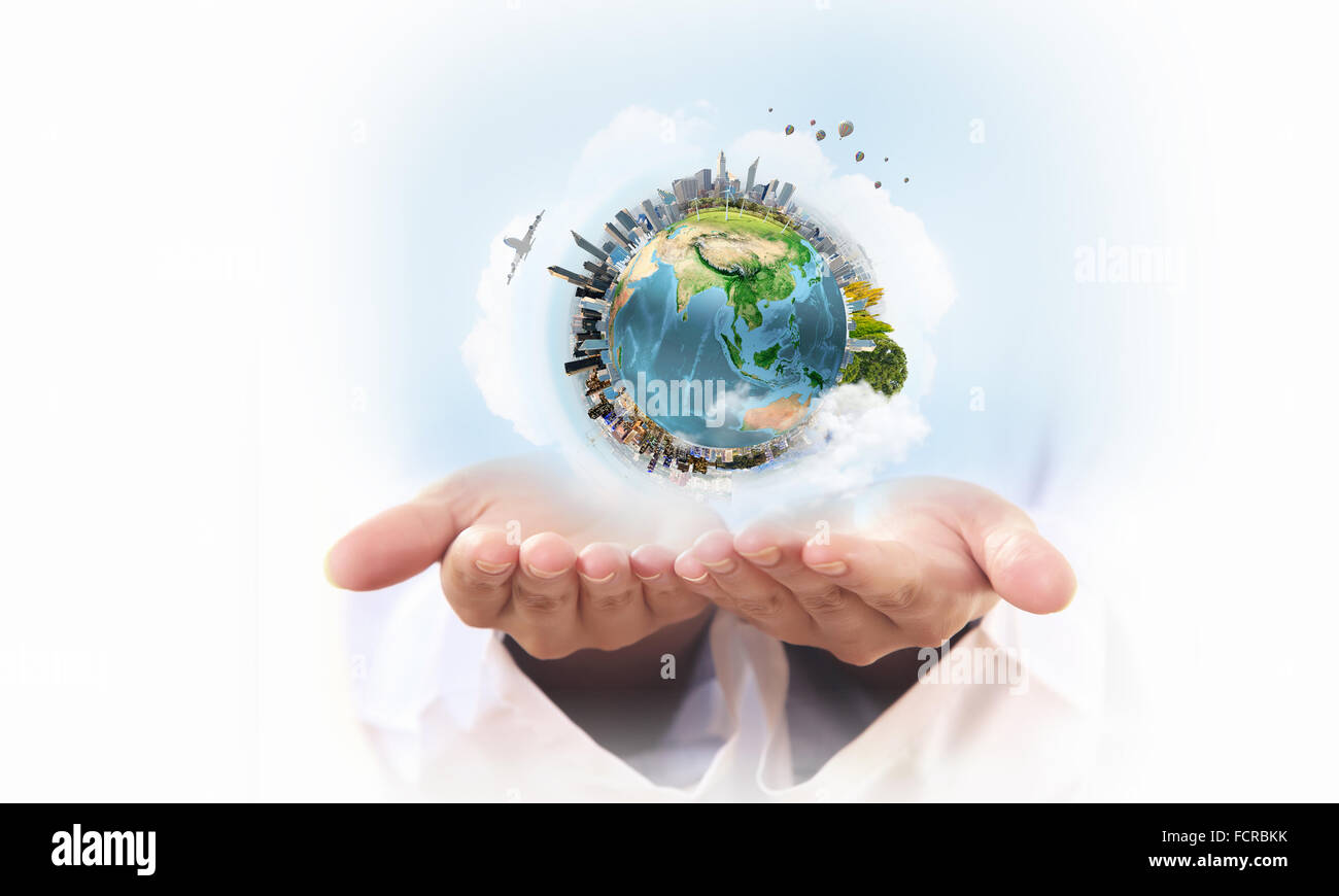 Close up of human hands holding Earth planet. Elements of this image ...