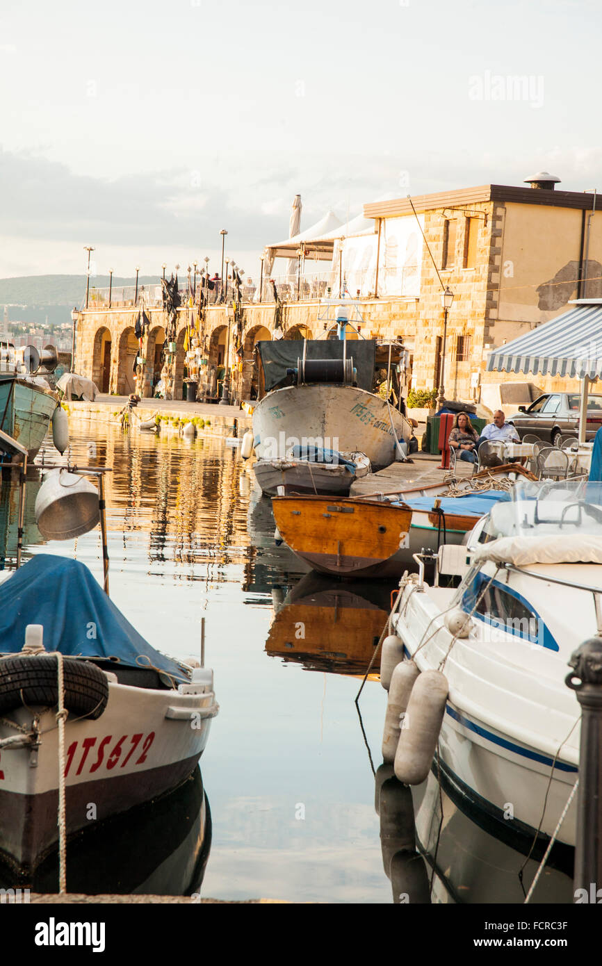 Muggia, small Italian town on the border with Slovenia, harbor Stock ...