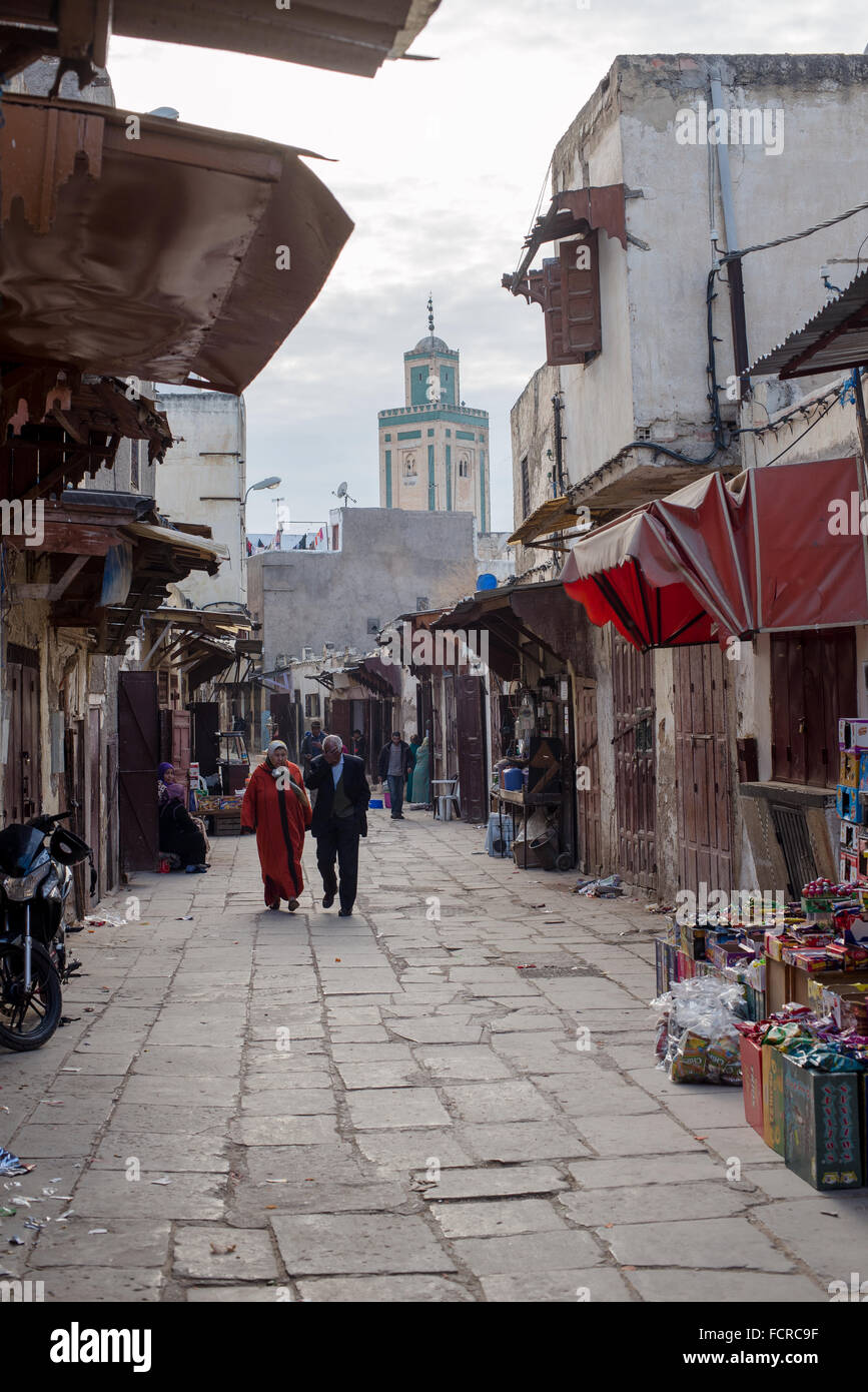 Moroccan citizens in a quotidian scene in Fez El Jdid with Mausolee ...
