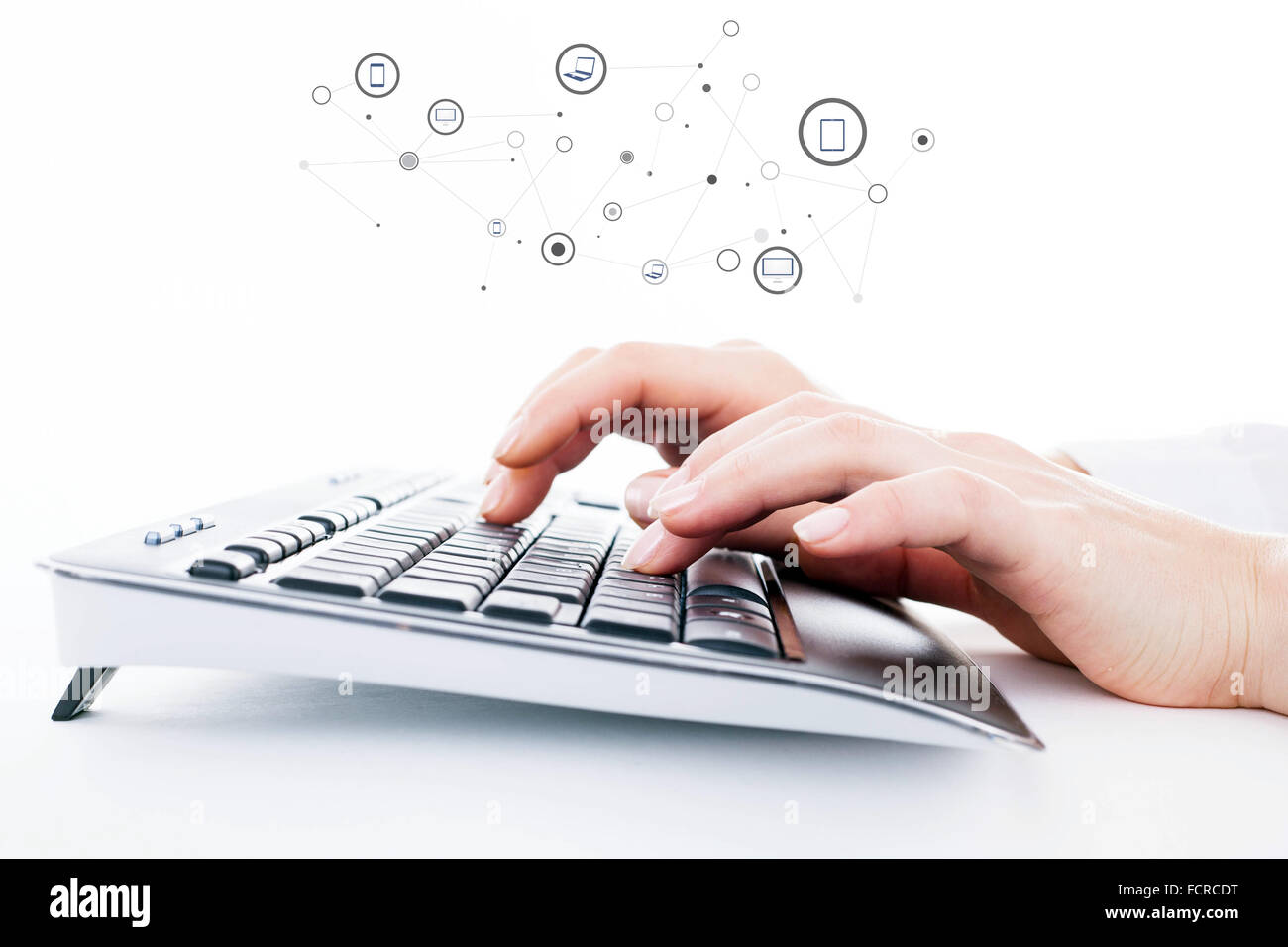 Computer keyboard and hands Stock Photo - Alamy