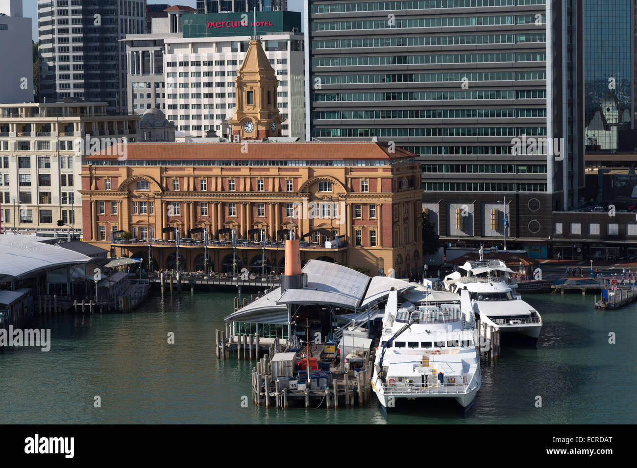 The Ferry Building and piers on Auckland's waterfront, taken from the ...