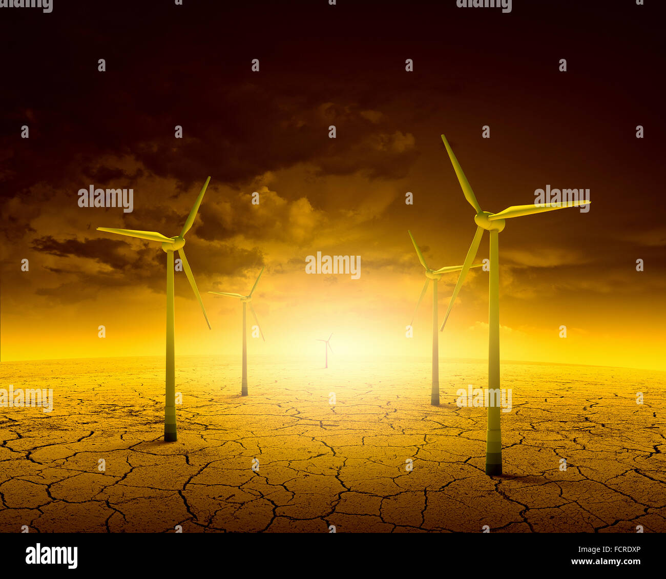 Some windmills standing in desert. Power and energy concept Stock Photo ...