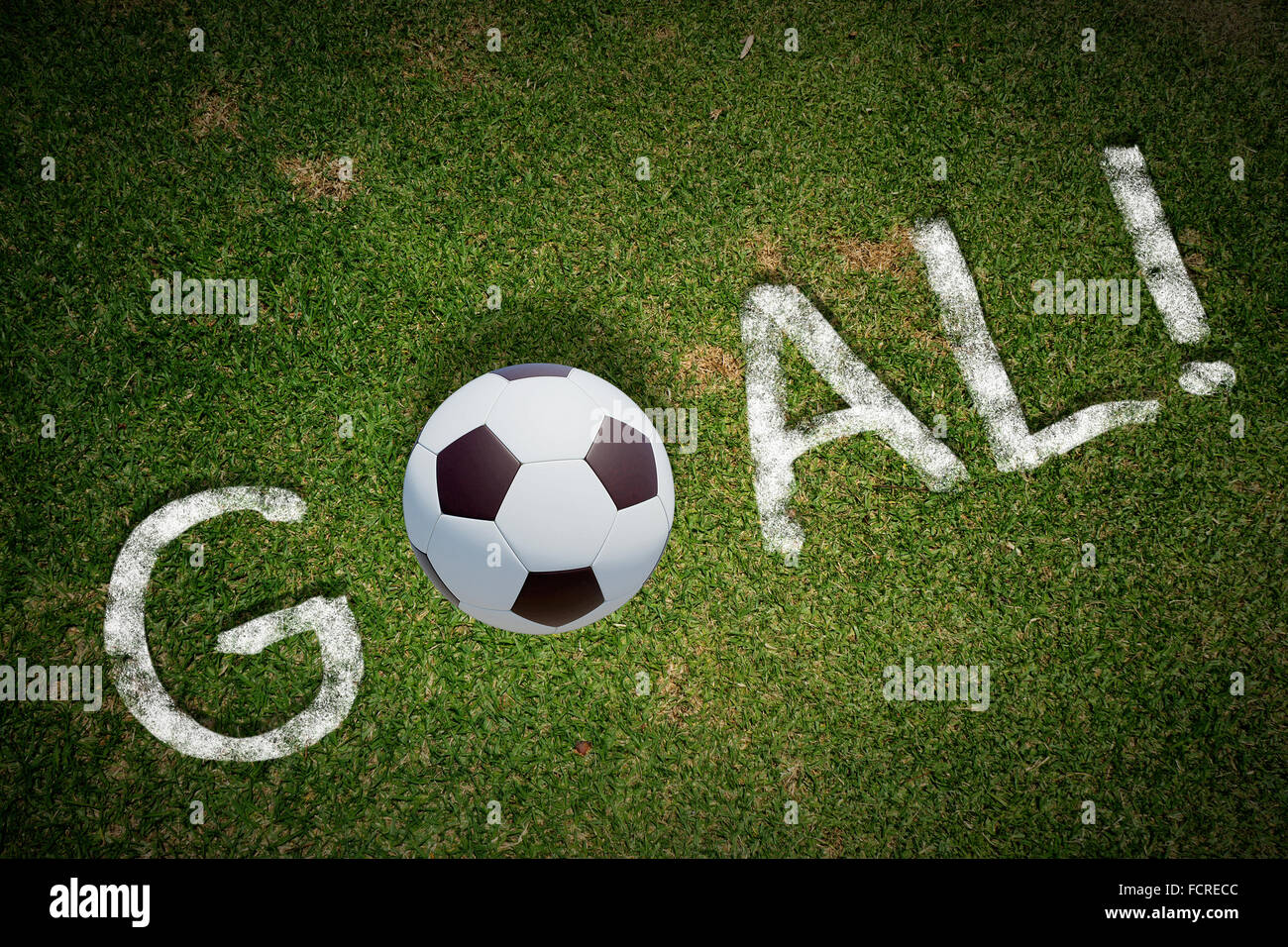 Goal word on soccer field with ball instead of letter O Stock Photo - Alamy
