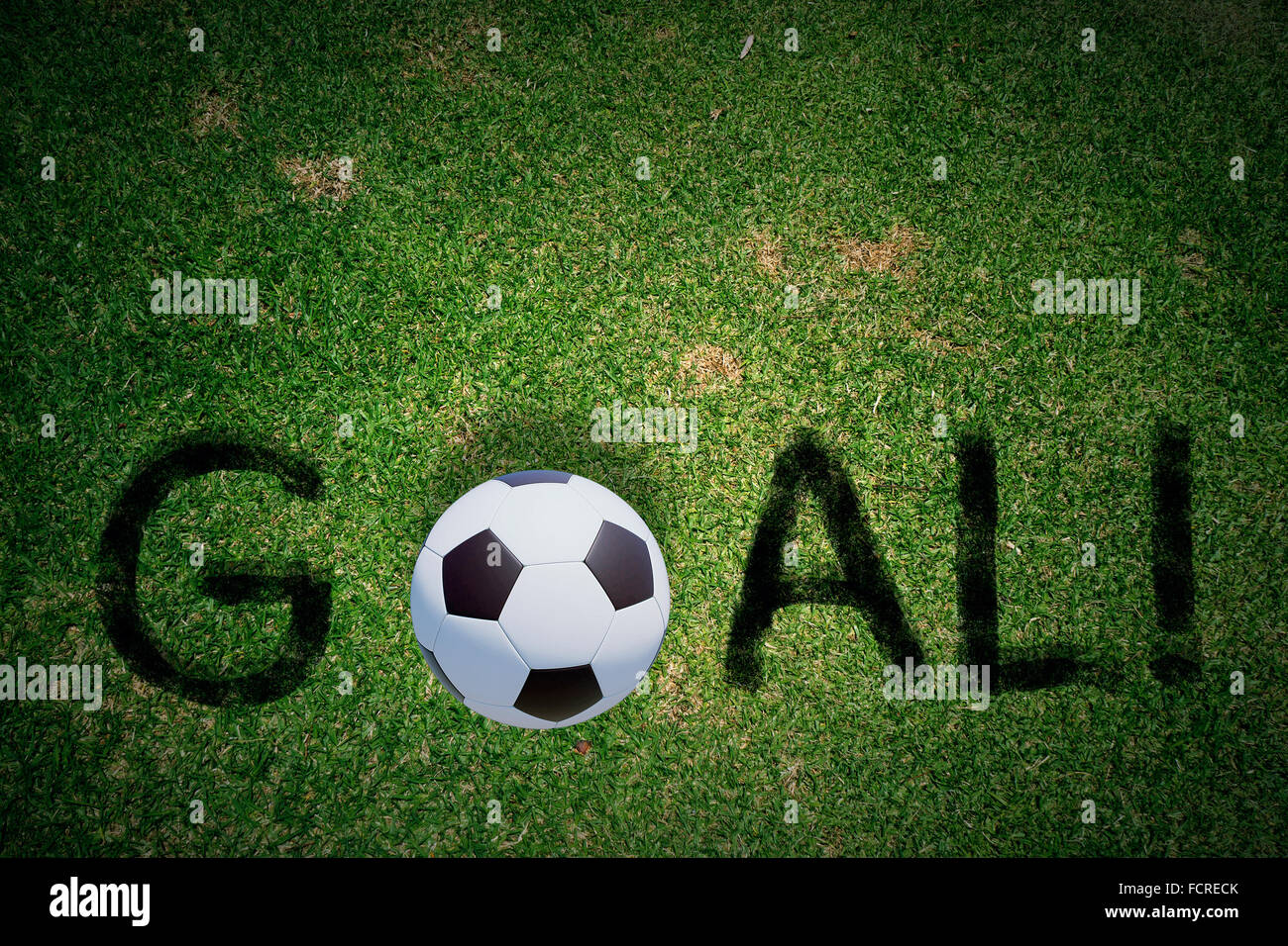 Goal word on soccer field with ball instead of letter O Stock Photo - Alamy