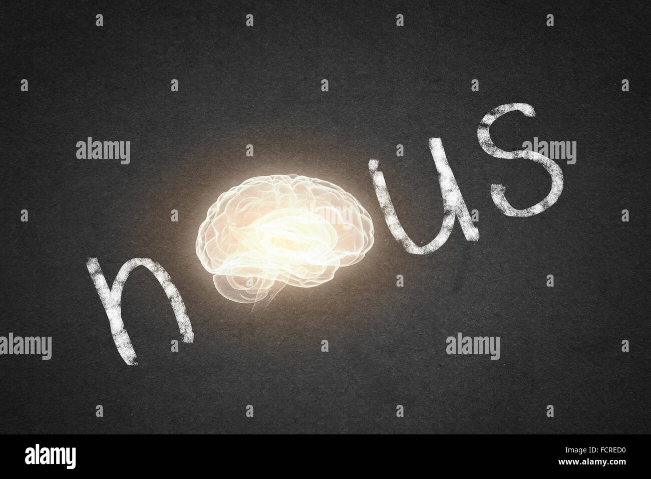 Word nous with brain instead of letter O Stock Photo - Alamy