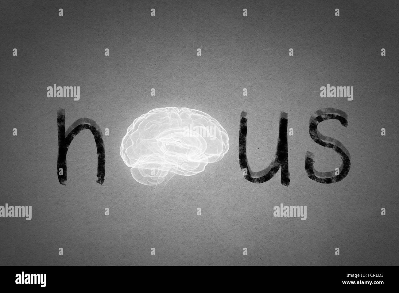 Word nous with brain instead of letter O Stock Photo - Alamy