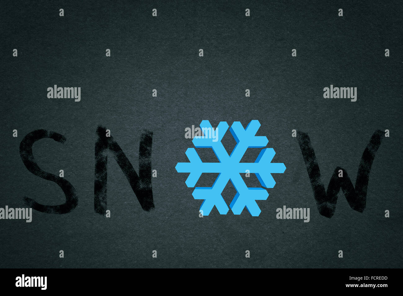 Word snow on concrete background with snowflake instead of letter O ...