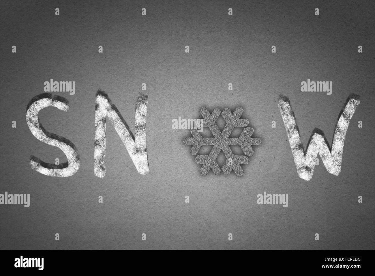 Word snow on concrete background with snowflake instead of letter O ...