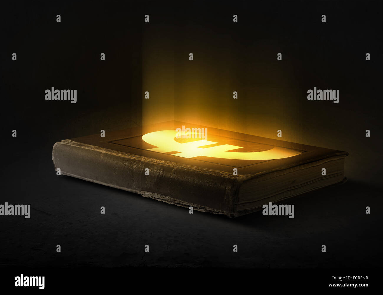 Old opened magic book with euro symbol hi-res stock photography and ...