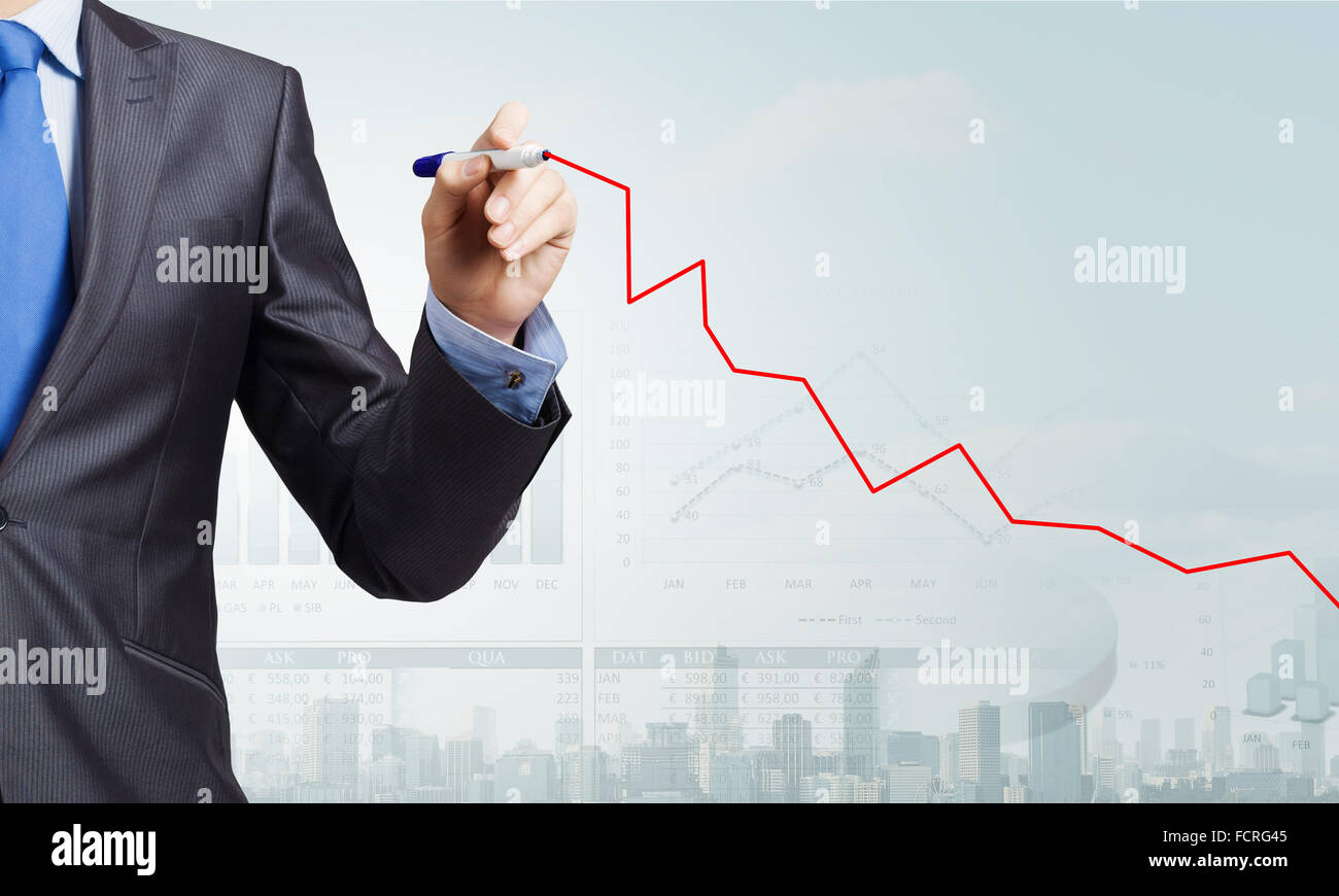 Chest view of businessman drawing with pencil increasing graph Stock ...