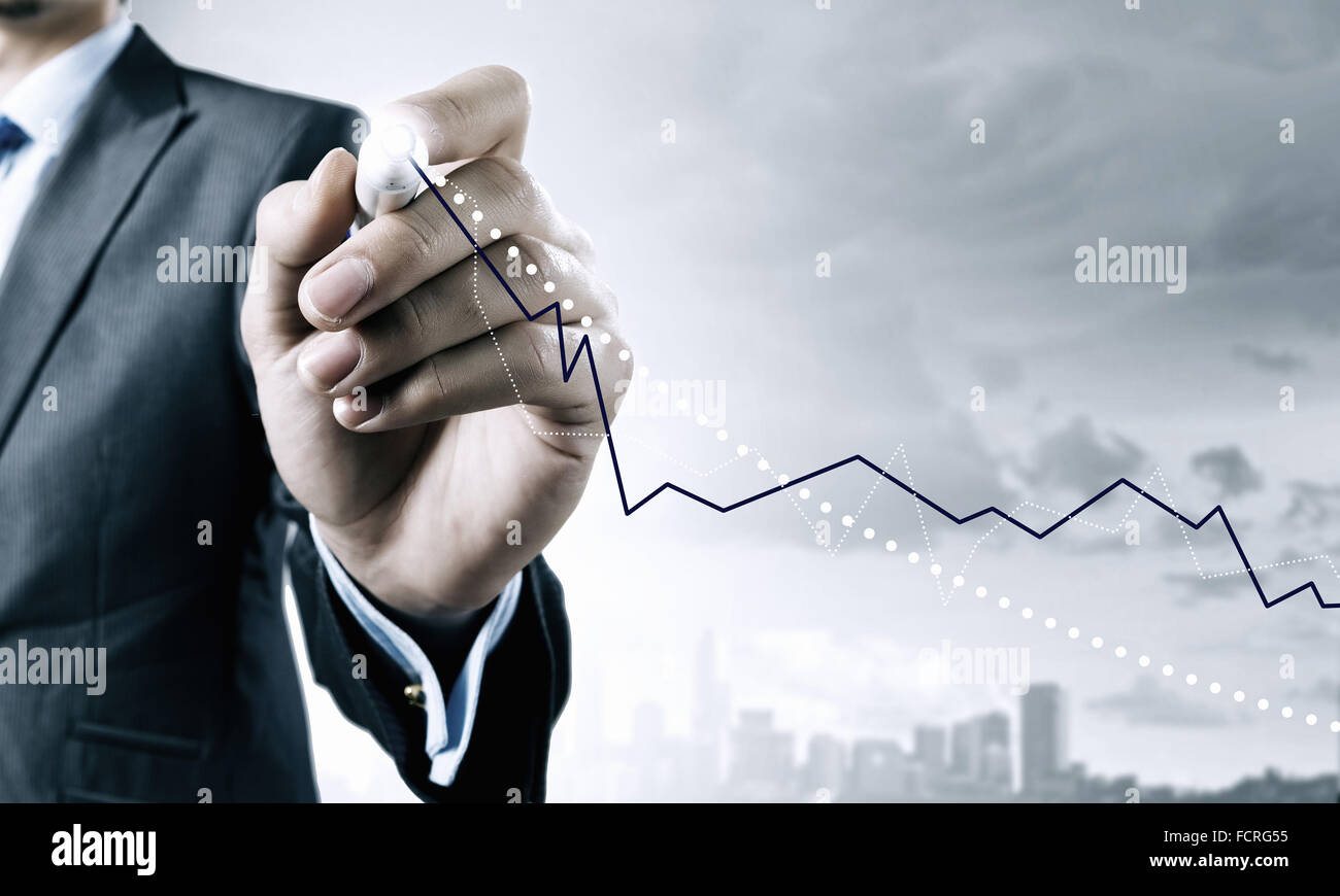 Hand of businessman drawing with pencil increasing graph Stock Photo ...