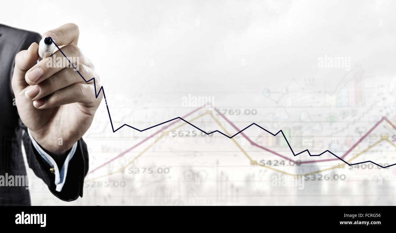 Hand of businessman drawing with pencil increasing graph Stock Photo ...