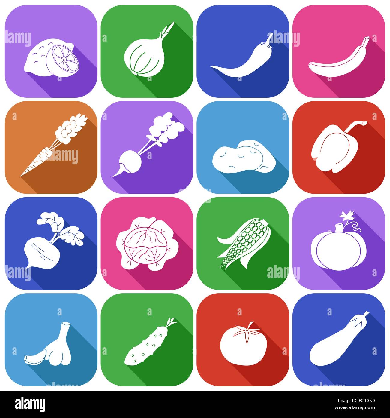 Icons of fruits and vegetables in flat style - Vector illustration ...