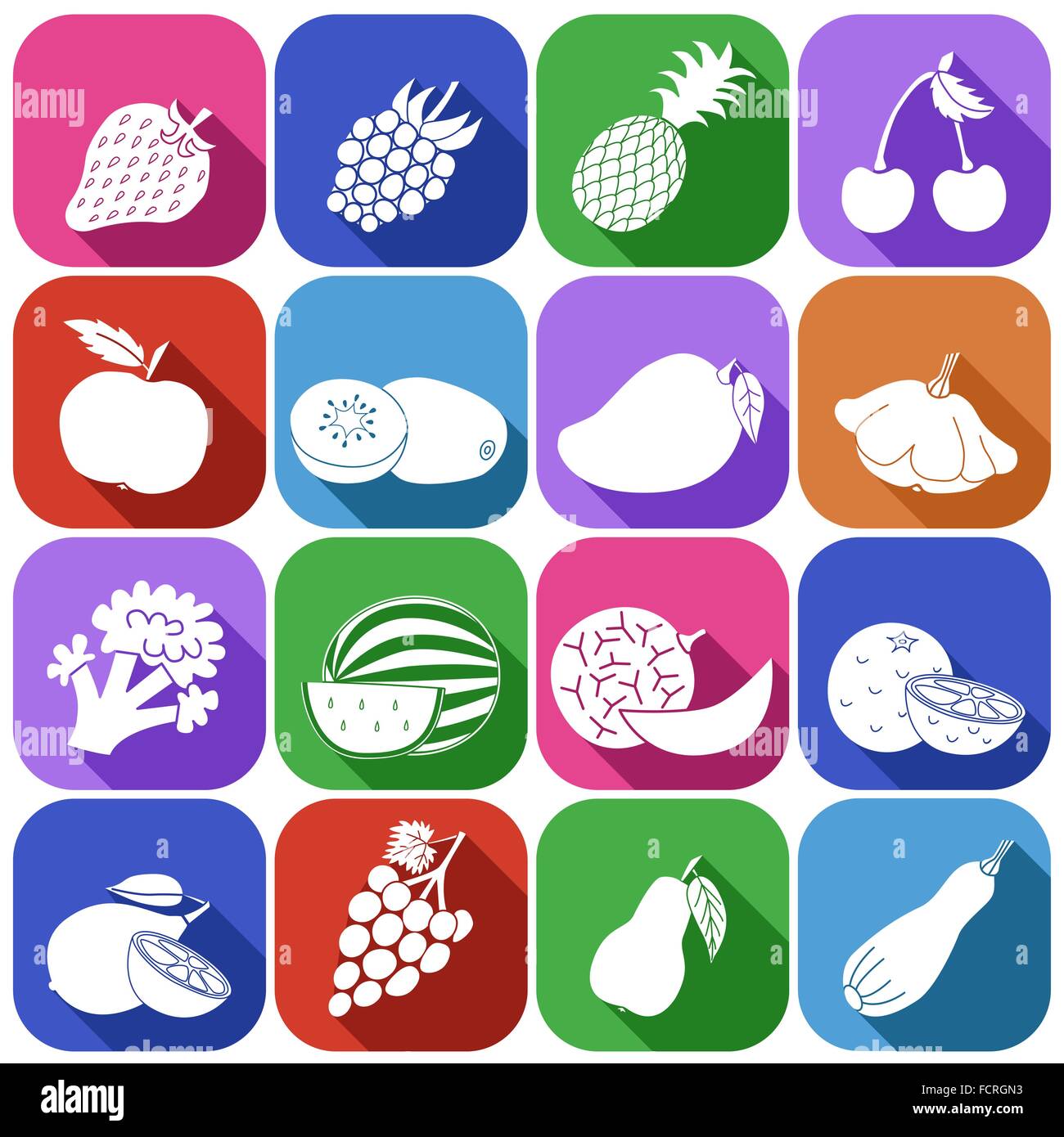 Icons of fruits and vegetables in flat style - Vector illustration ...